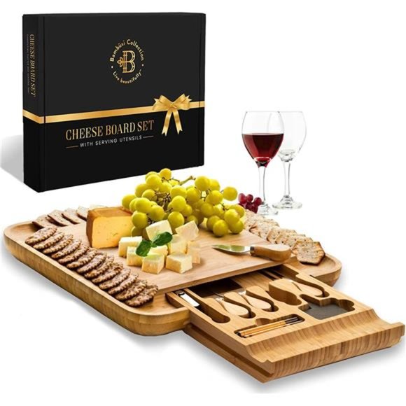 Kitchen | Premium Bamboo Cheese Board Large Charcuterie Boards Set ...